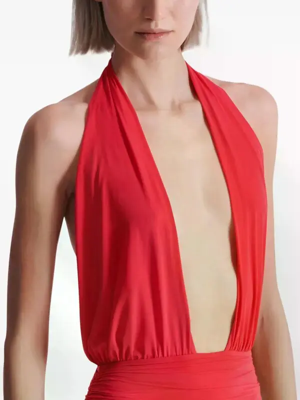 Balmain Halterneck Swimsuit With Gathered Detail - Red