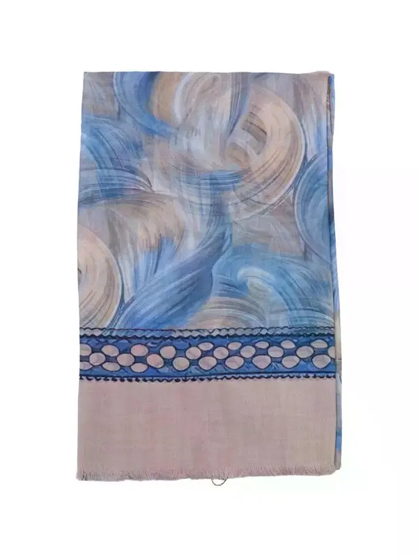 D'ANIELLO Abstract-print Frayed Scarf - Blue