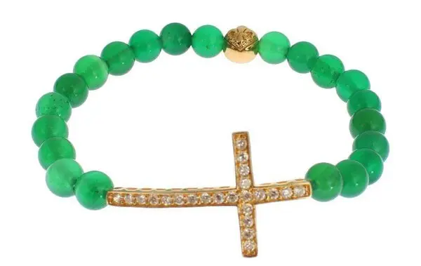 NIALAYA JEWELRY Jade Stone Gold Cz Cross 925 Bracelet - Silver
