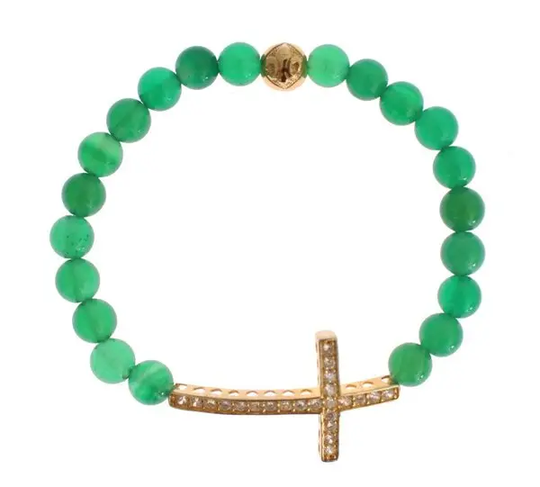 NIALAYA JEWELRY Jade Stone Gold Cz Cross Bracelet - Silver
