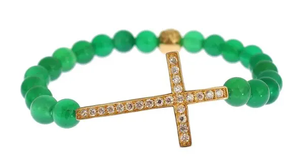 NIALAYA JEWELRY Jade Stone Gold Cz Cross Bracelet