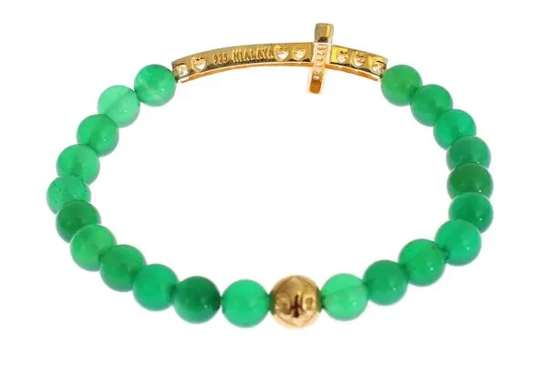 NIALAYA JEWELRY Jade Stone Gold Cz Cross Bracelet