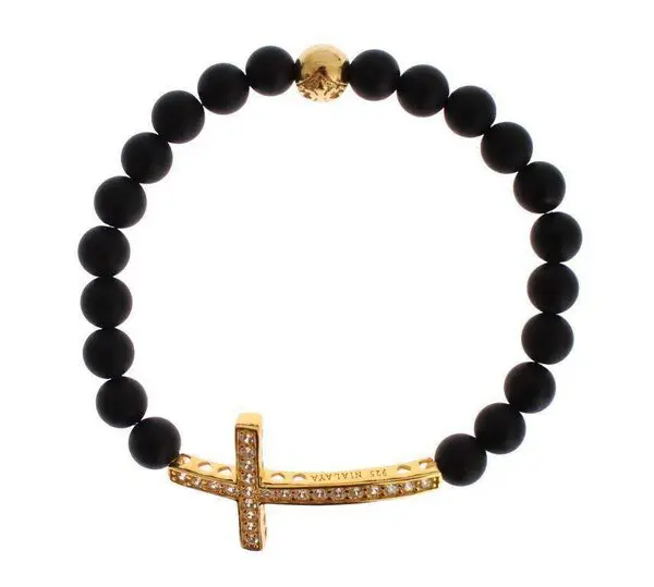 NIALAYA JEWELRY Matte Onyx Stone Gold Cz Cross 925 Bracelet - Silver
