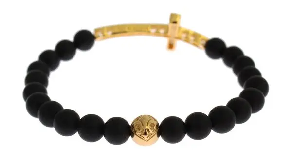 NIALAYA JEWELRY Matte Onyx Stone Cz Cross Bracelet