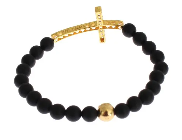 NIALAYA JEWELRY Matte Onyx Stone Cz Cross Bracelet