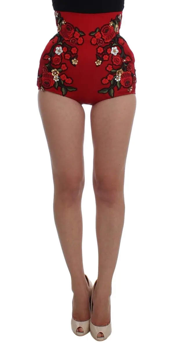 Dolce & Gabbana Silk Roses Embroidered High Waist Shorts