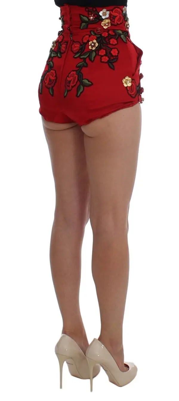 Dolce & Gabbana Silk Roses Embroidered High Waist Shorts