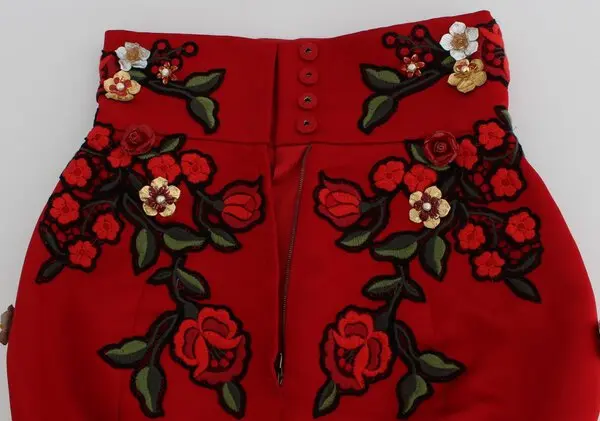 Dolce & Gabbana Silk Roses Embroidered High Waist Shorts