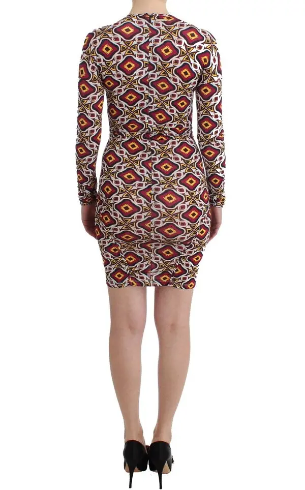 GF FERRE Long Sleeve V-neck Printed Viscose Dress