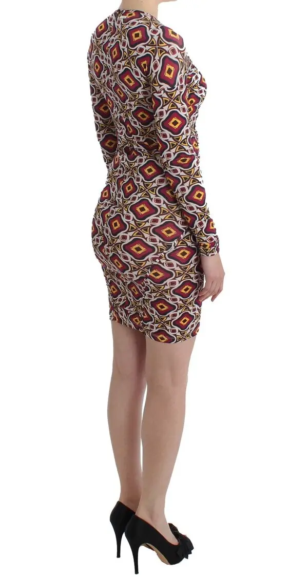 GF FERRE Long Sleeve V-neck Printed Viscose Dress