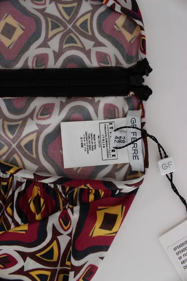 GF FERRE Long Sleeve V-neck Printed Viscose Dress