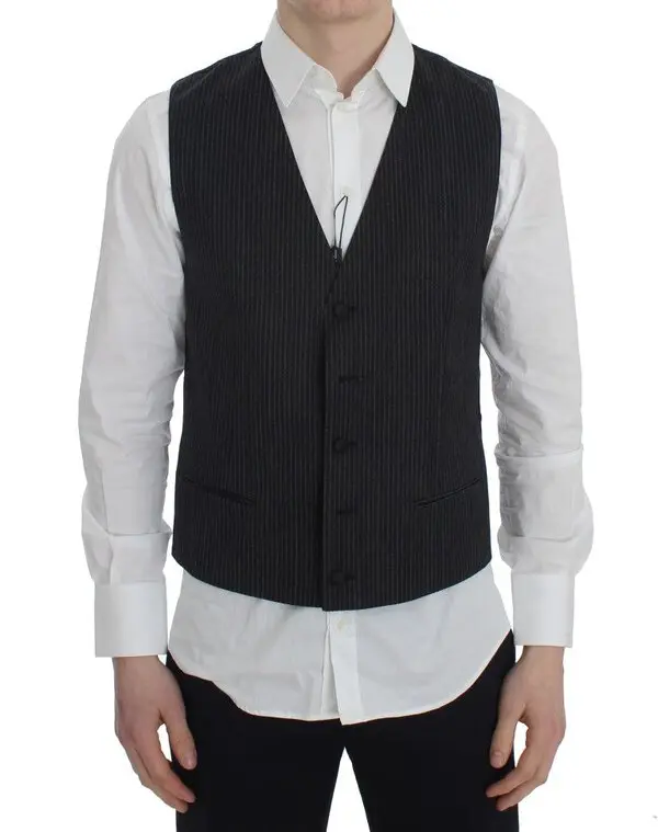 Dolce & Gabbana Striped Wool Stretch Vest - Gray