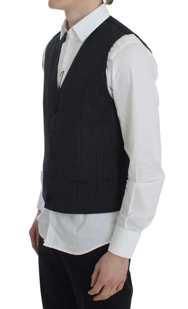 Dolce & Gabbana Striped Wool Stretch Vest - Gray