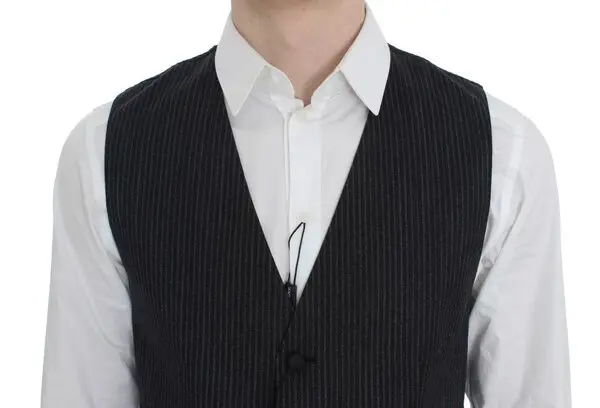Dolce & Gabbana Striped Wool Stretch Vest - Gray