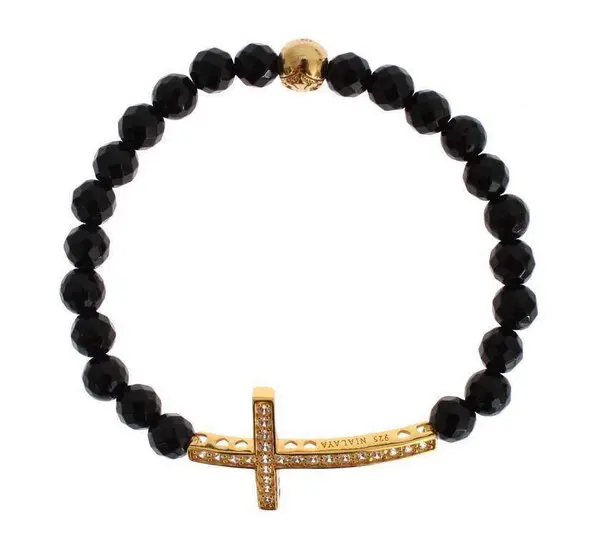 NIALAYA JEWELRY Agate Stone Gold Cz Cross 925 Bracelet - Silver