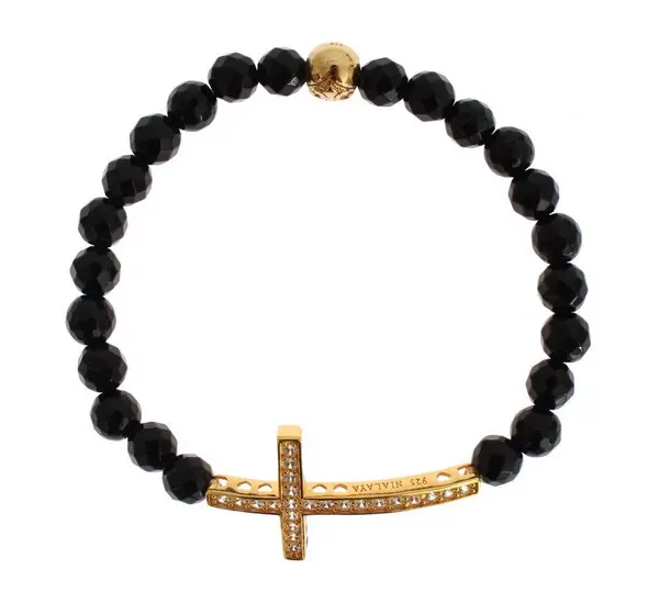 NIALAYA JEWELRY Agate Stone Gold Cz Cross Bracelet - Silver