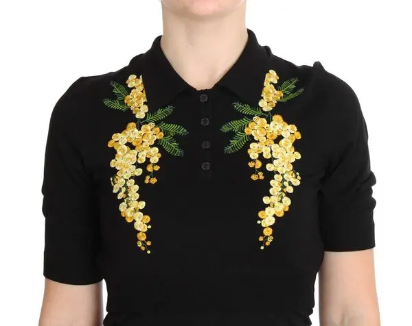 Dolce & Gabbana Silk Floral Embroidered Polo Top