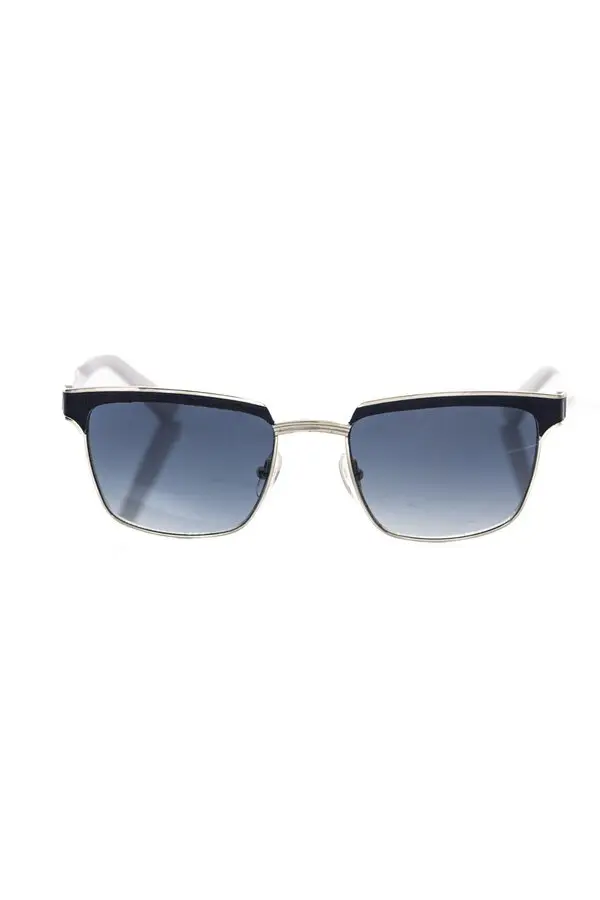 FRANKIE MORELLO Clubmaster Sunglasses With Leather Profile And Blue Shaded Lenses - Black