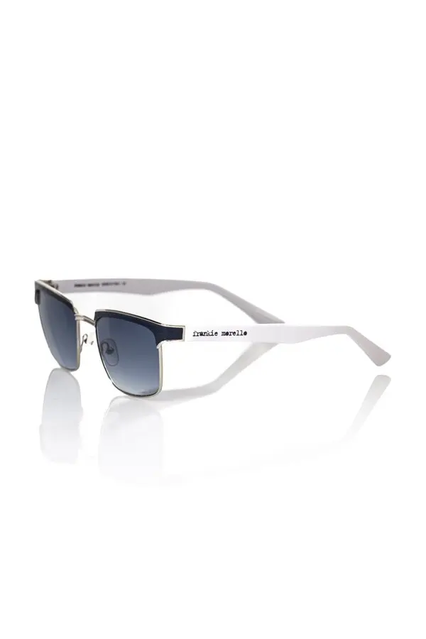 FRANKIE MORELLO Clubmaster Sunglasses With Leather Profile And Blue Shaded Lenses