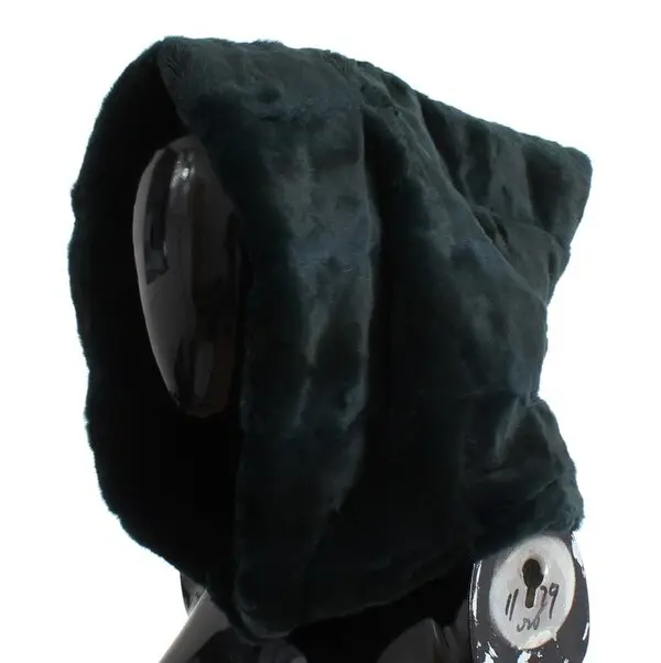 Dolce & Gabbana Green Weasel Fur Crochet Hood Scarf Hat - Gray