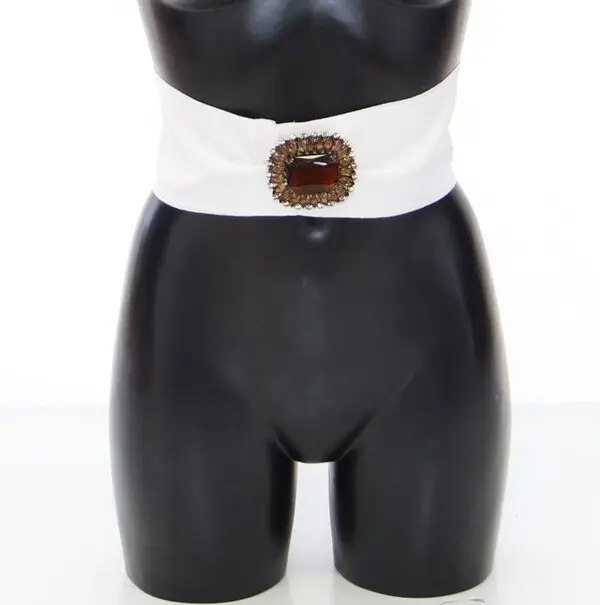 Dolce & Gabbana Crystal Brass Wide Waist Belt - White