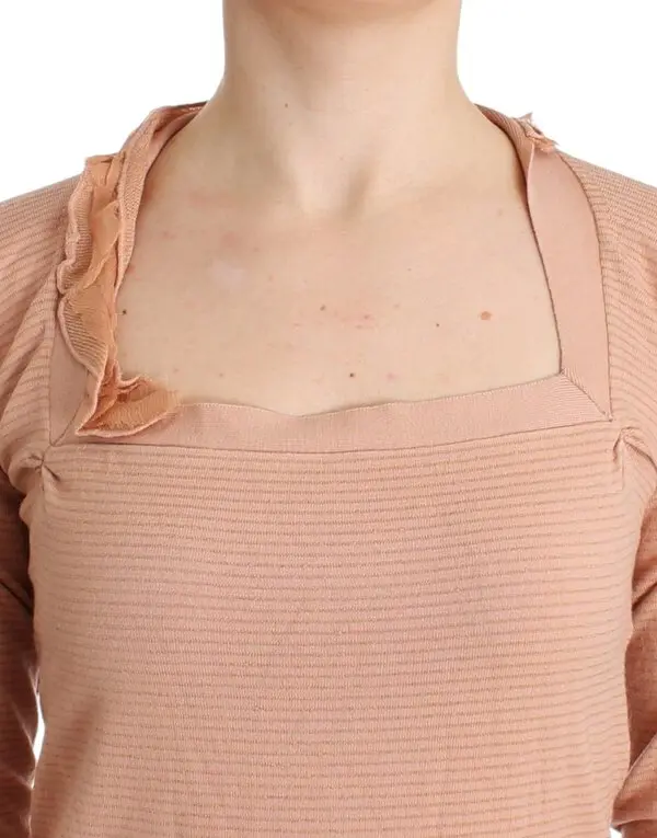 Ermanno Scervino Wool Blend Striped Long Sleeve Top - Orange