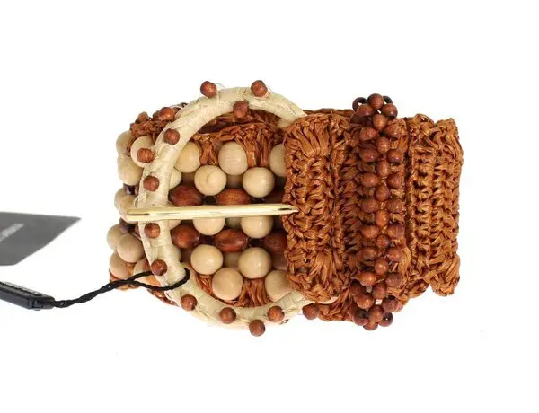 Dolce & Gabbana Raffia And Wood Beaded Wide Waist Belt - Brown