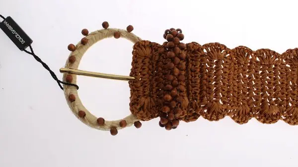 Dolce & Gabbana Raffia And Wood Beaded Wide Waist Belt