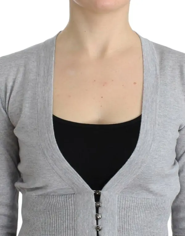 Roberto Cavalli Cropped Virgin Wool Cardigan - Gray