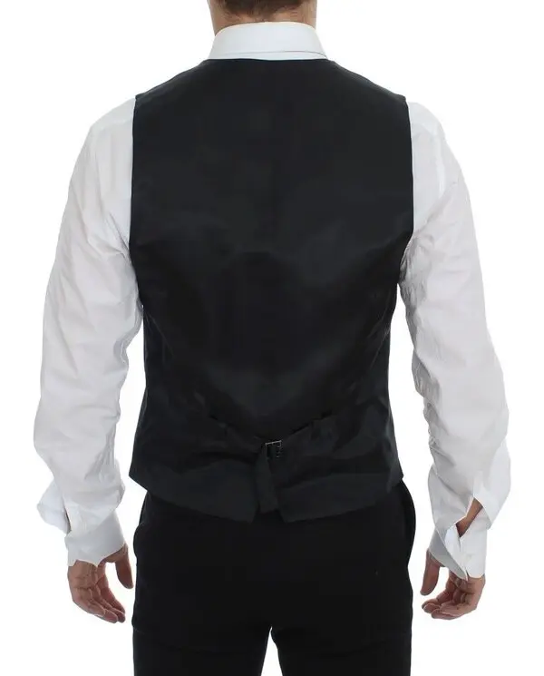 Dolce & Gabbana Striped Wool Single Breasted Vest - Gray