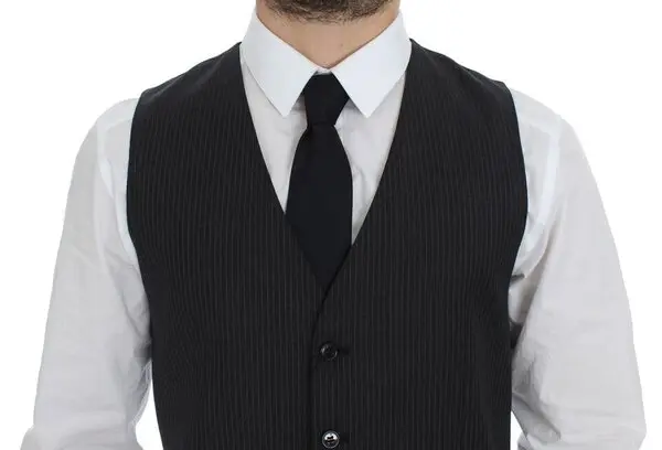Dolce & Gabbana Striped Wool Single Breasted Vest - Gray