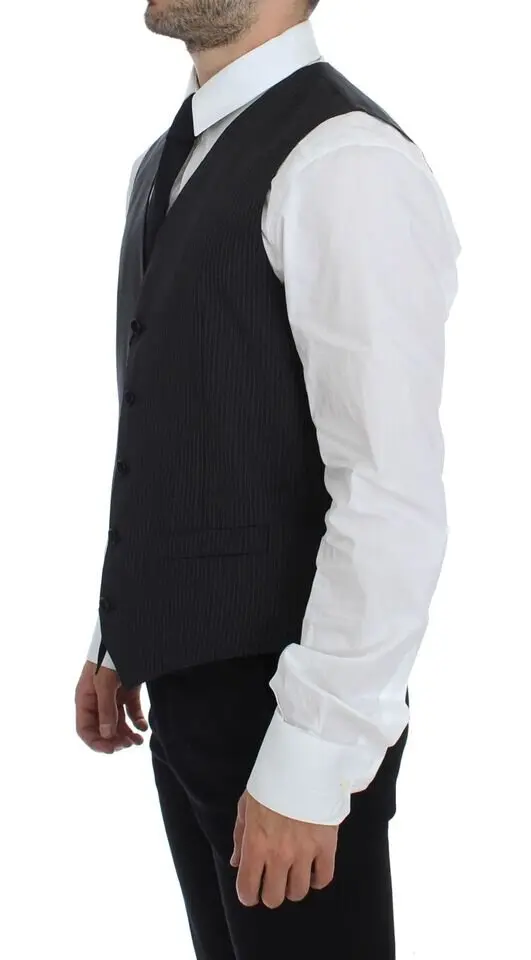 Dolce & Gabbana Striped Wool Single Breasted Vest - Gray