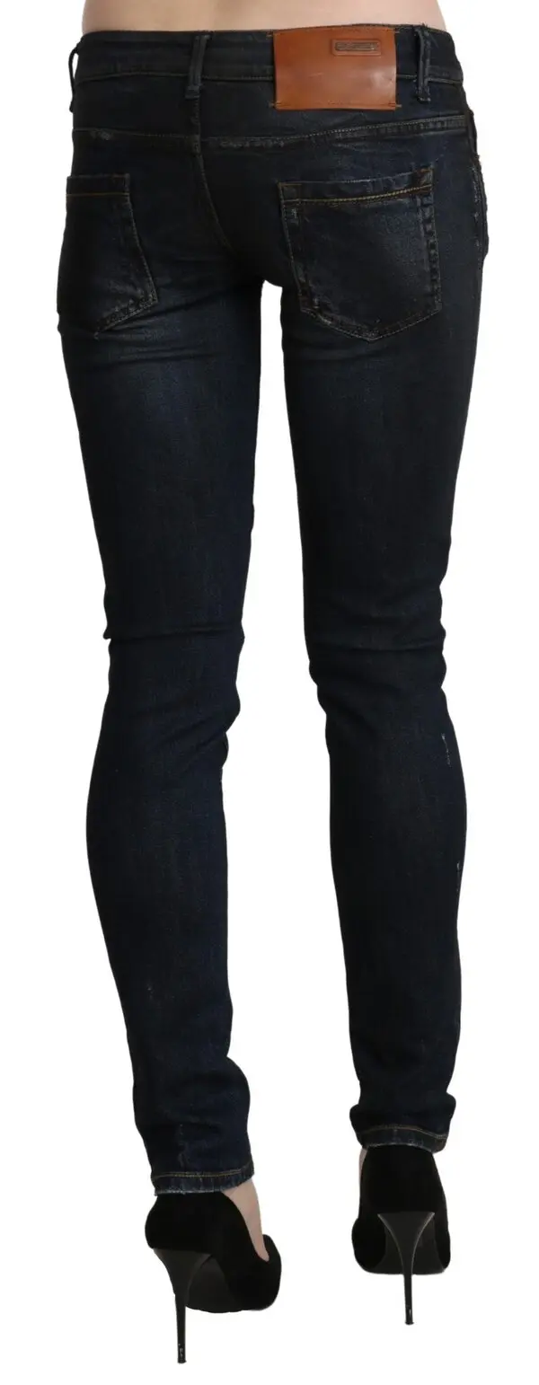 ACHT Washed Low Waist Skinny Denim Slim Trousers