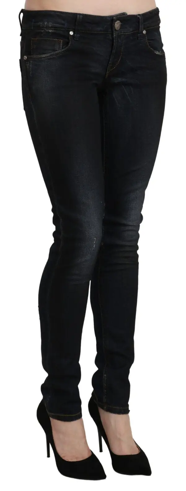 ACHT Washed Low Waist Skinny Denim Slim Trousers