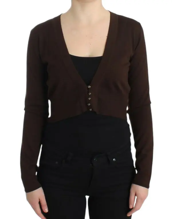 Roberto Cavalli Cropped Virgin Wool Cardigan - Brown