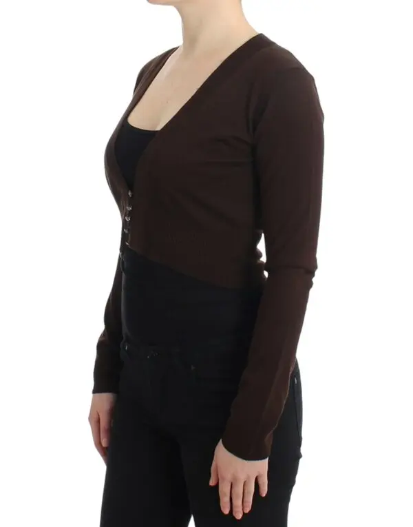 Roberto Cavalli Cropped Virgin Wool Cardigan - Brown