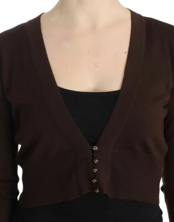 Roberto Cavalli Cropped Virgin Wool Cardigan - Brown