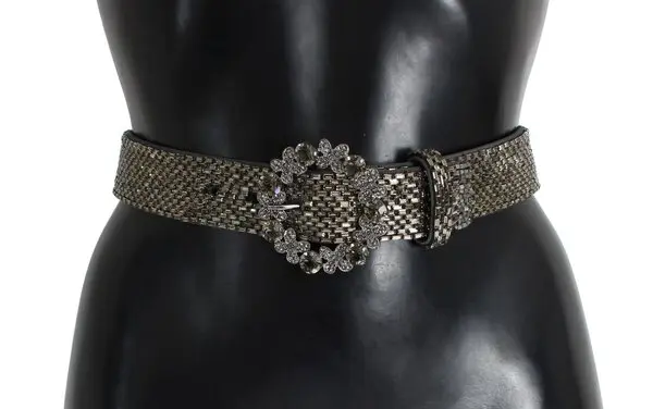Dolce & Gabbana Crystal Buckle Sequined Waist Belt - Gray