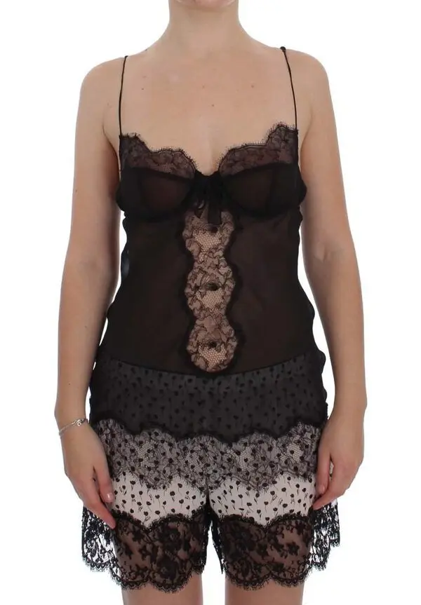 Dolce & Gabbana Silk Lace Babydoll Lingerie Top - Black