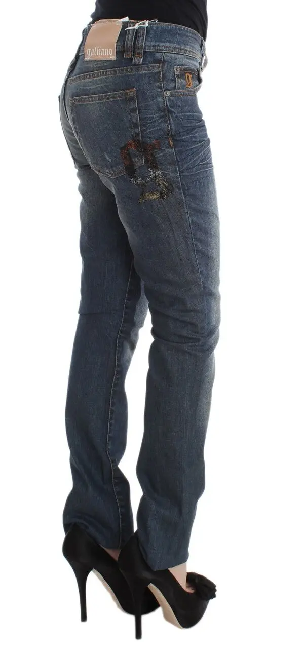 John Galliano Cotton Blend Slim Fit Jeans - Blue