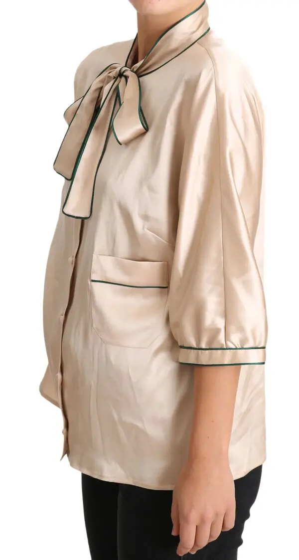 Dolce & Gabbana Ribbon Silk Stretch Top Blouse