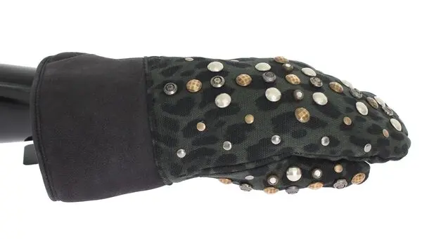 Dolce & Gabbana Wool Shearling Studded Gloves - Gray