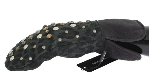 Dolce & Gabbana Wool Shearling Studded Gloves - Gray