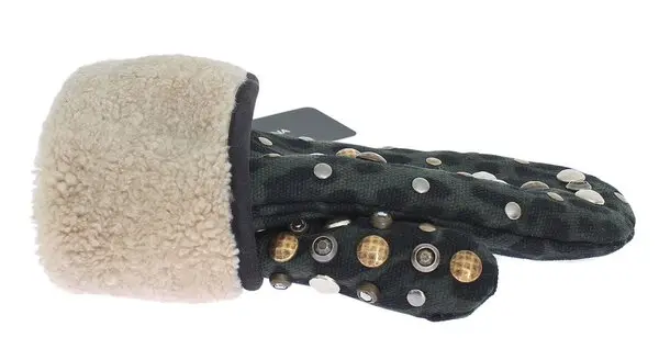 Dolce & Gabbana Wool Shearling Studded Gloves - Gray