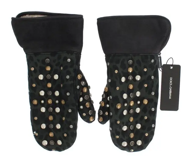 Dolce & Gabbana Wool Shearling Studded Gloves - Gray