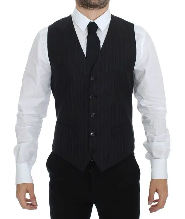 Dolce & Gabbana Striped Wool-silk Blend Dress Vest - Black