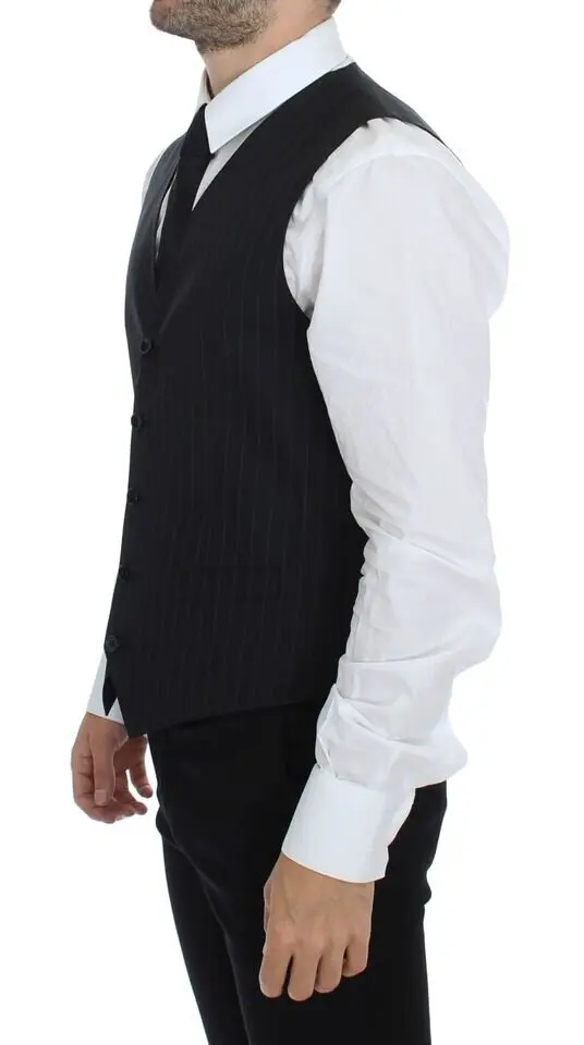 Dolce & Gabbana Striped Wool-silk Blend Dress Vest - Black