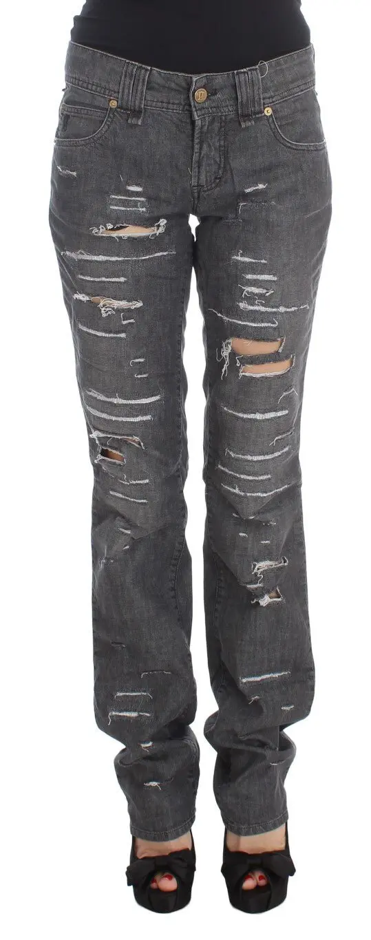 John Galliano Wash Cotton Torn Straight Fit Jeans