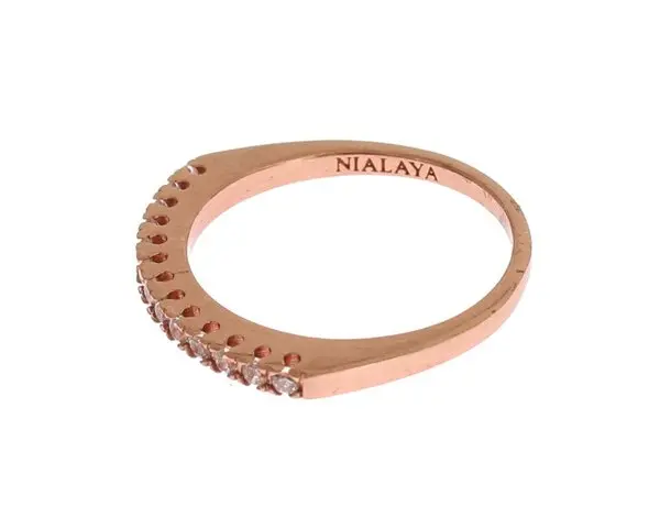 NIALAYA JEWELRY 925 Sterling Red Gold Plated Ring With Clear Cz Crystals