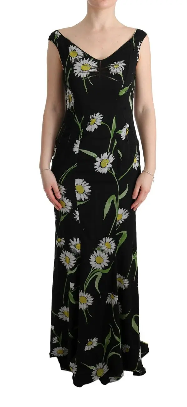 Dolce & Gabbana Sunflower Print Stretch Silk Sheath Dress